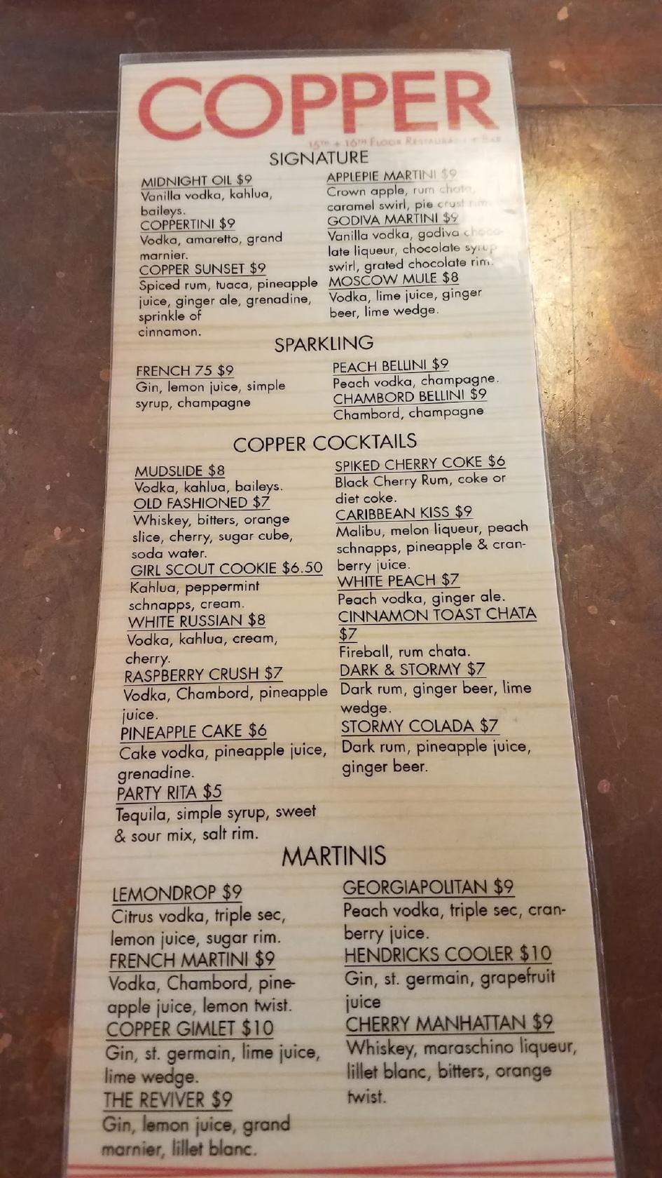 Menu at PRICE TOWER PLAZA pub & bar, Bartlesville