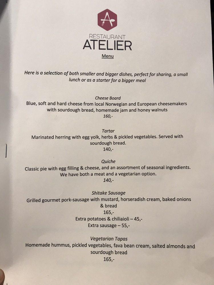 Menu at Restaurant Atelier, Trondheim