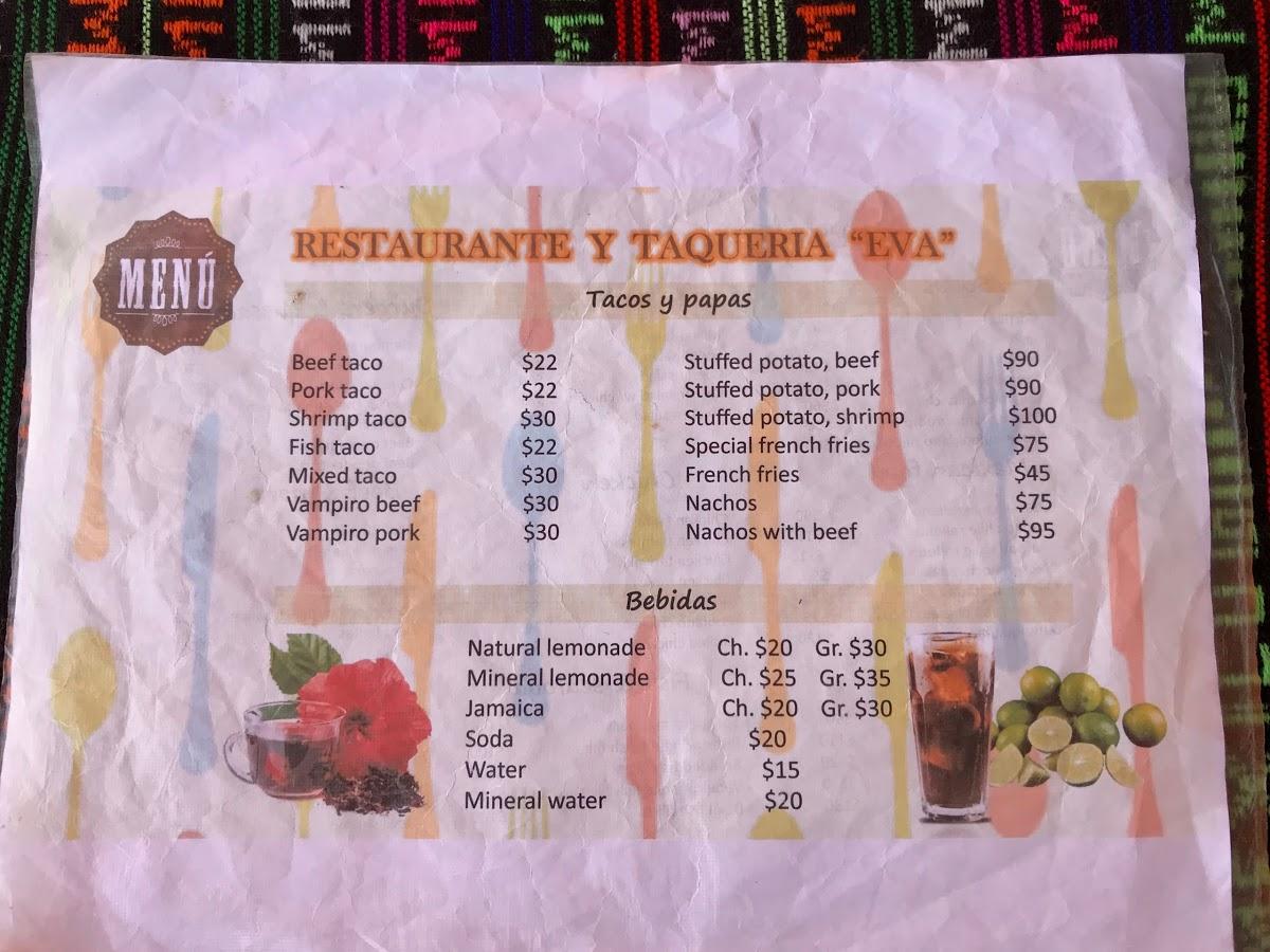Menu at Restaurante EVA, La Ribera