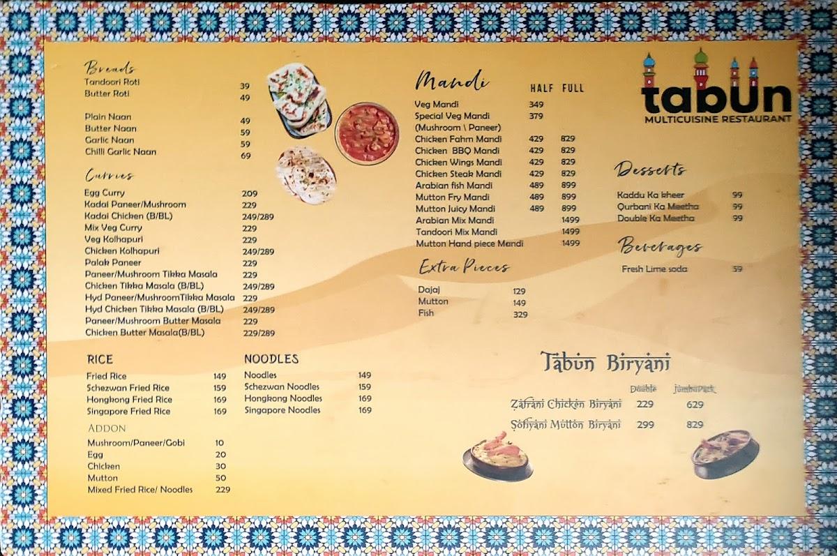 Menu at Tabun Multicuisine Restaurant, Chittoor