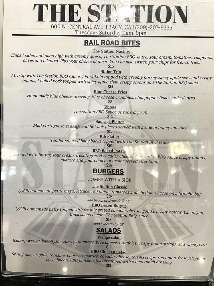 Menu at The Station BBQ, Tracy