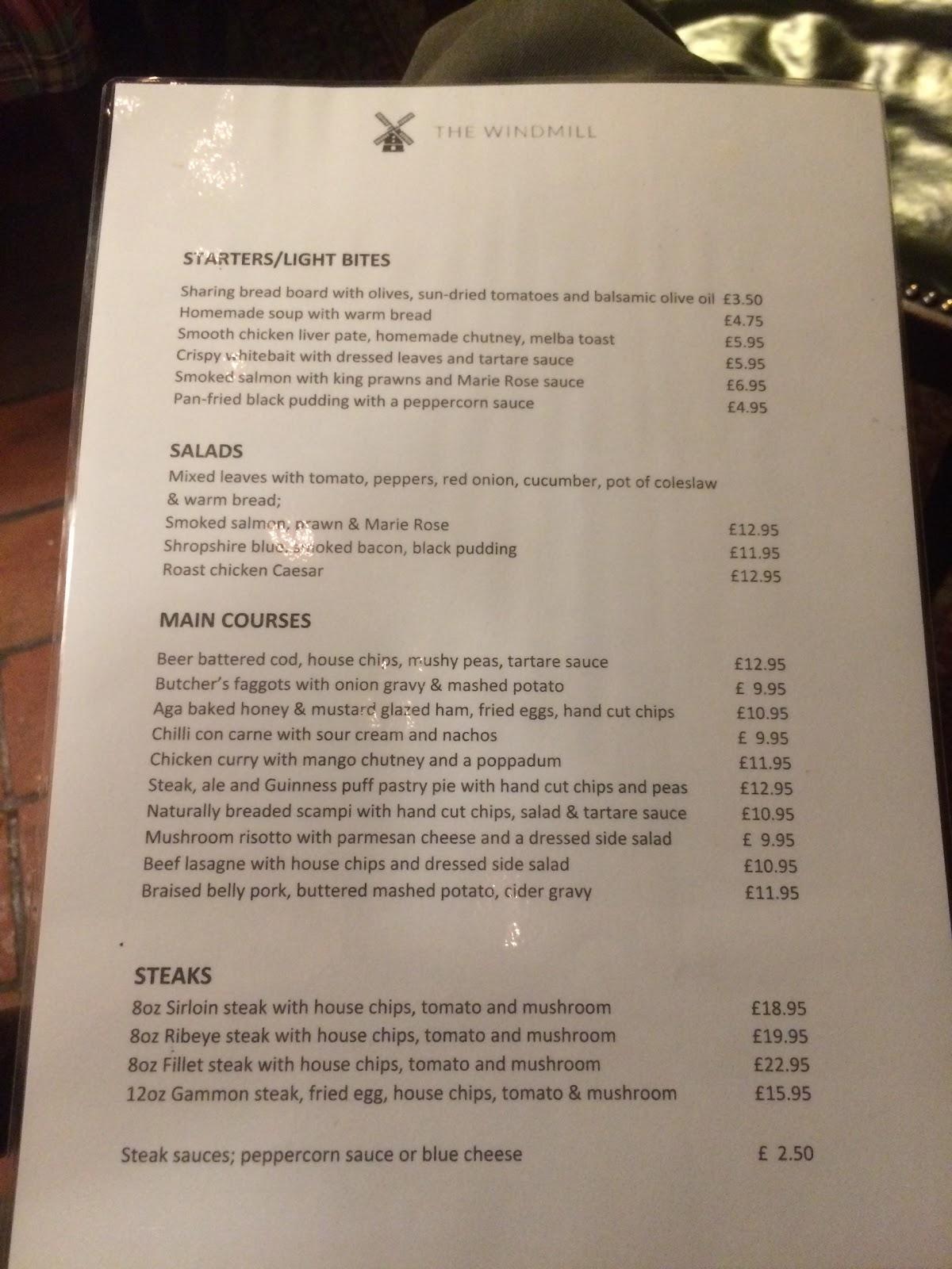 Menu at Windmill Inn pub & bar, Westbury, Halfway House