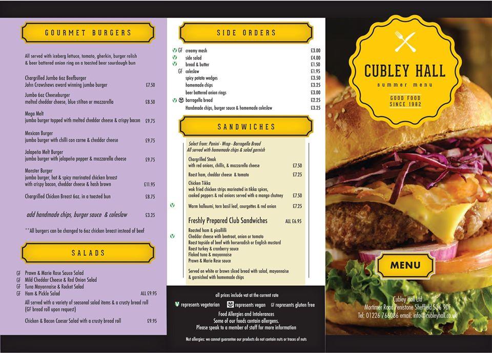 Menu at Cubley Hall pub & bar, Sheffield