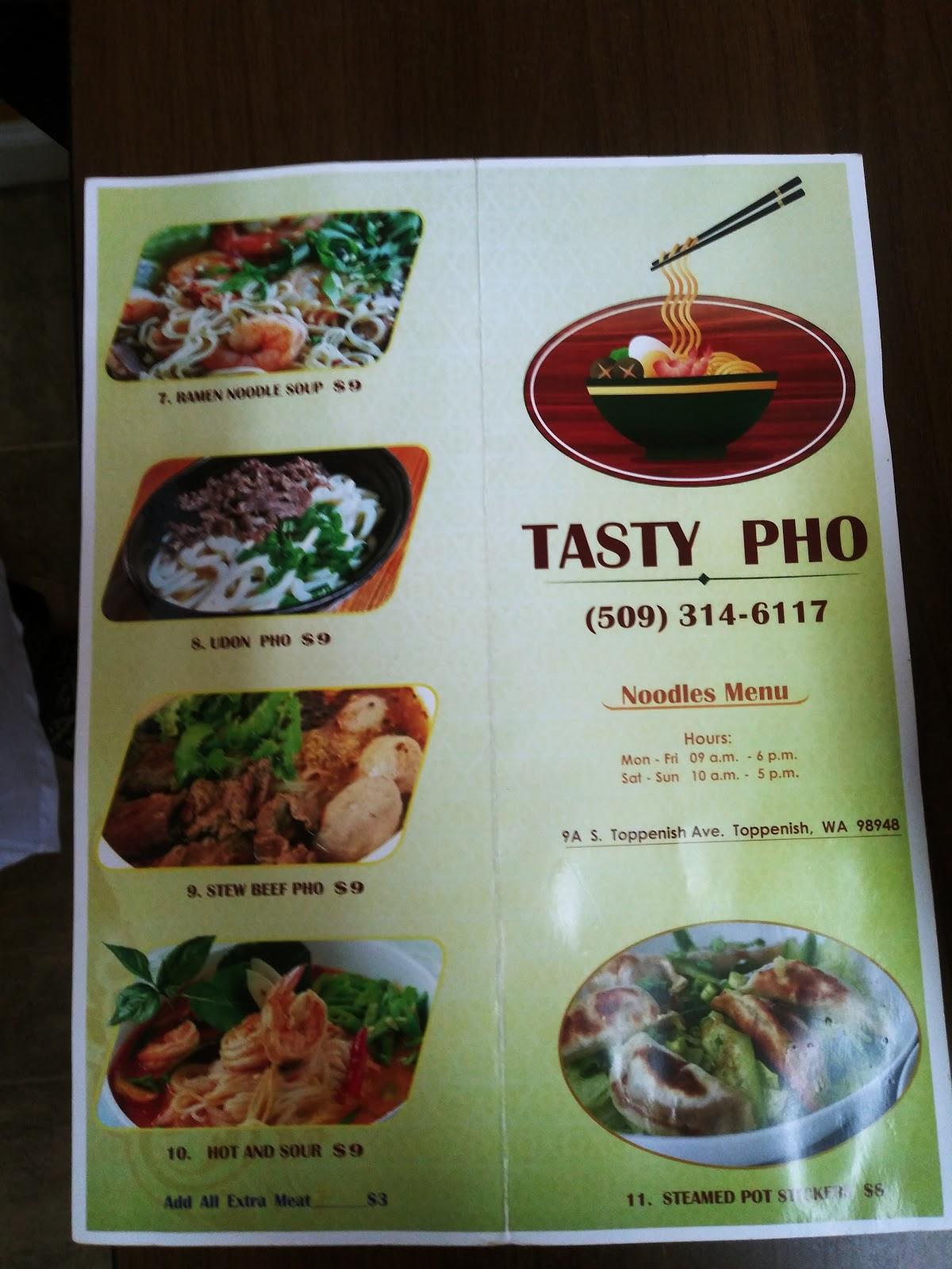 Menu at Tasty Pho restaurant, Toppenish