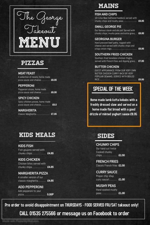 Menu at The George Pub, Cullingworth