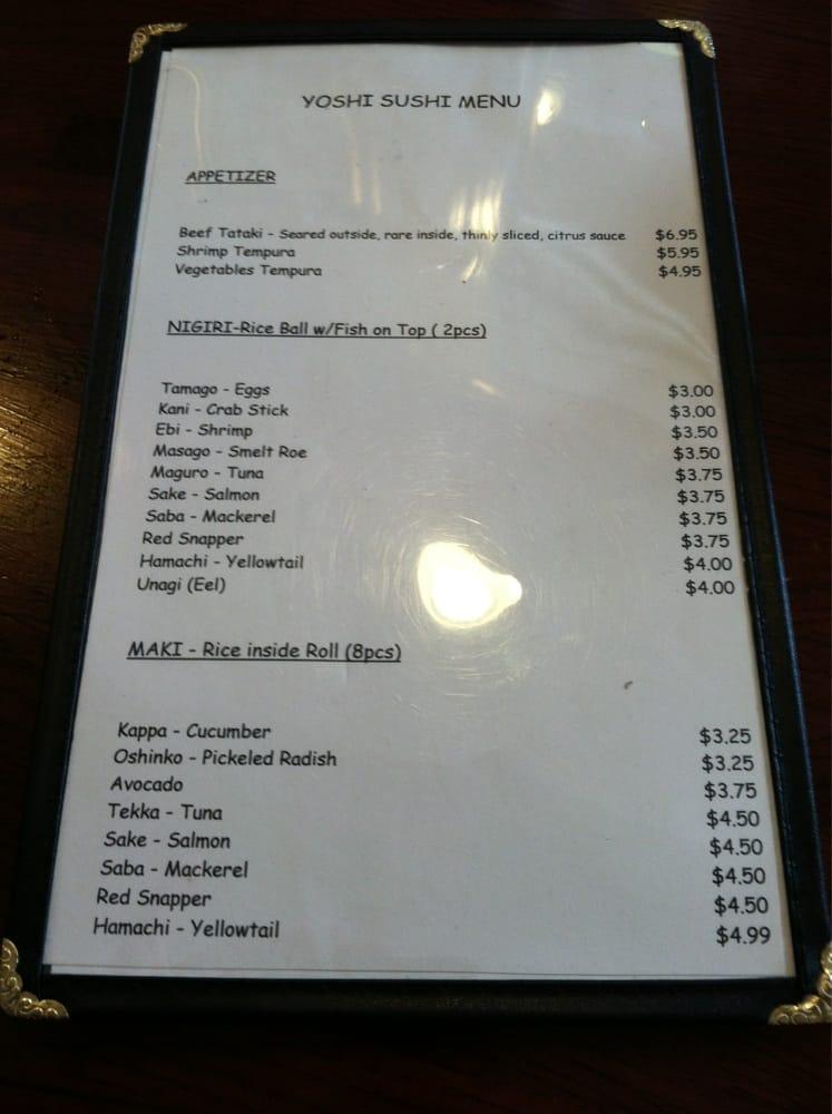 Carta de Yoshi Japanese Restaurant, Seneca