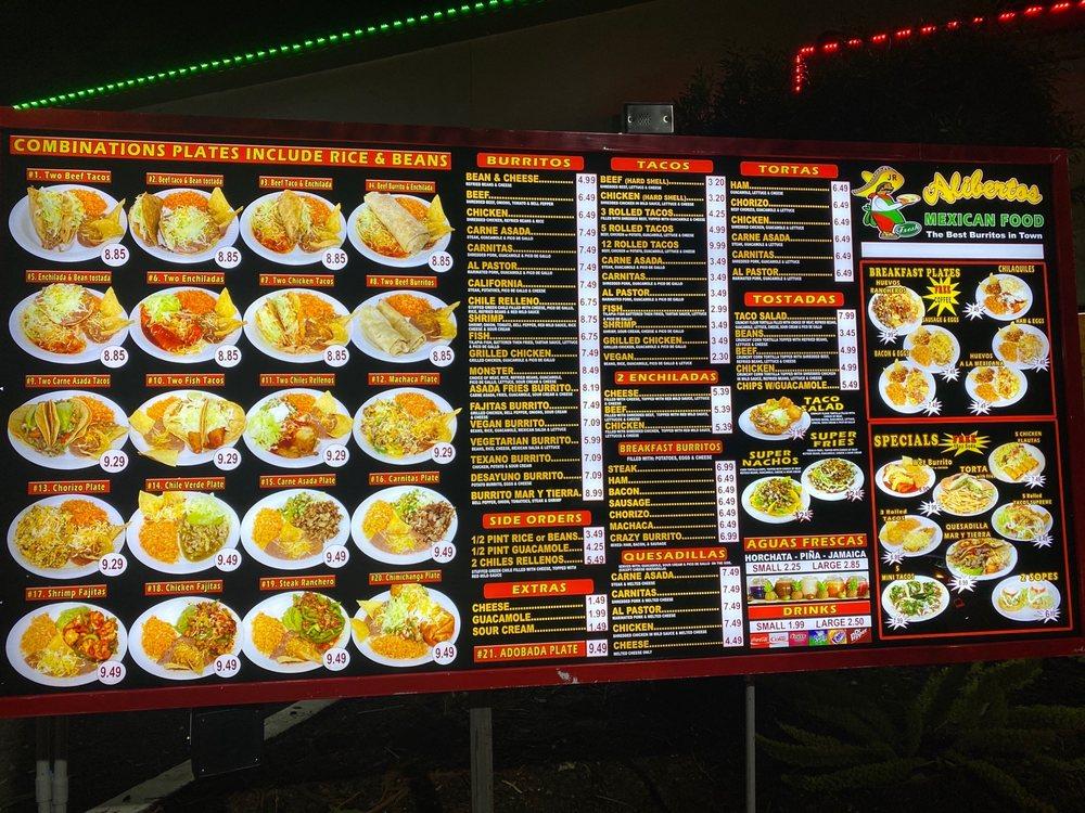 Menu at Aliberto's Mexican Food restaurant, Benicia