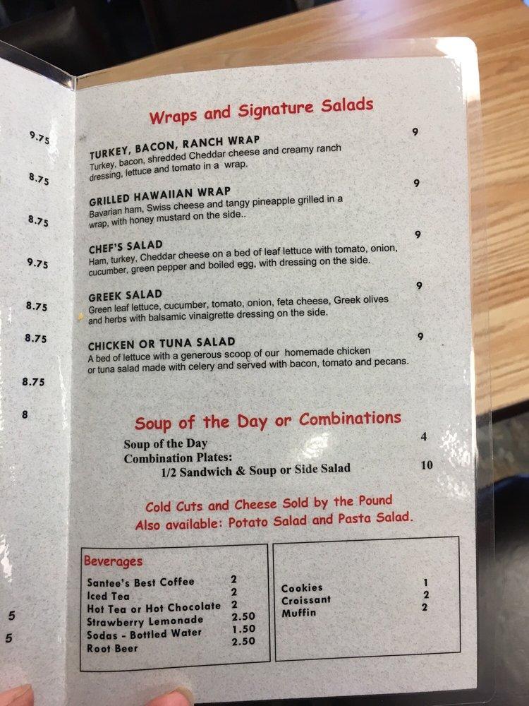 Menu at Craig's Deli cafe, Santee