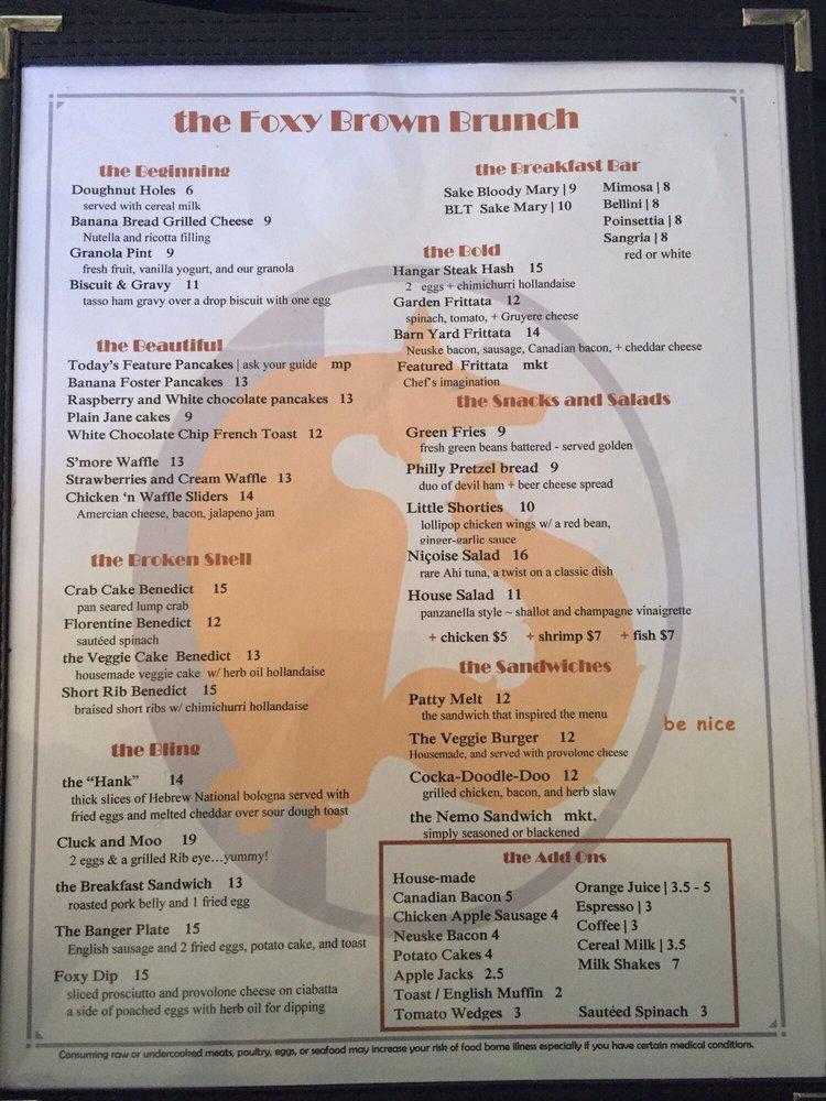 Menu at Foxy Brown restaurant, Fort Lauderdale