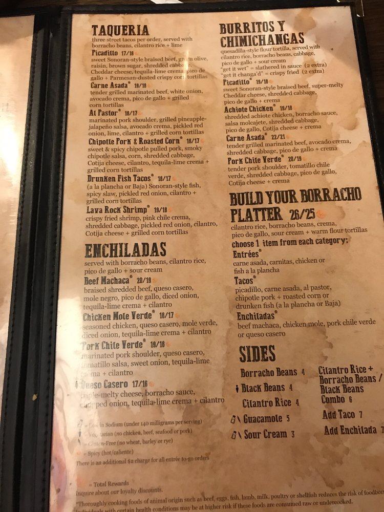 Menu at Guy Fieri's El Burro Borracho restaurant, Laughlin