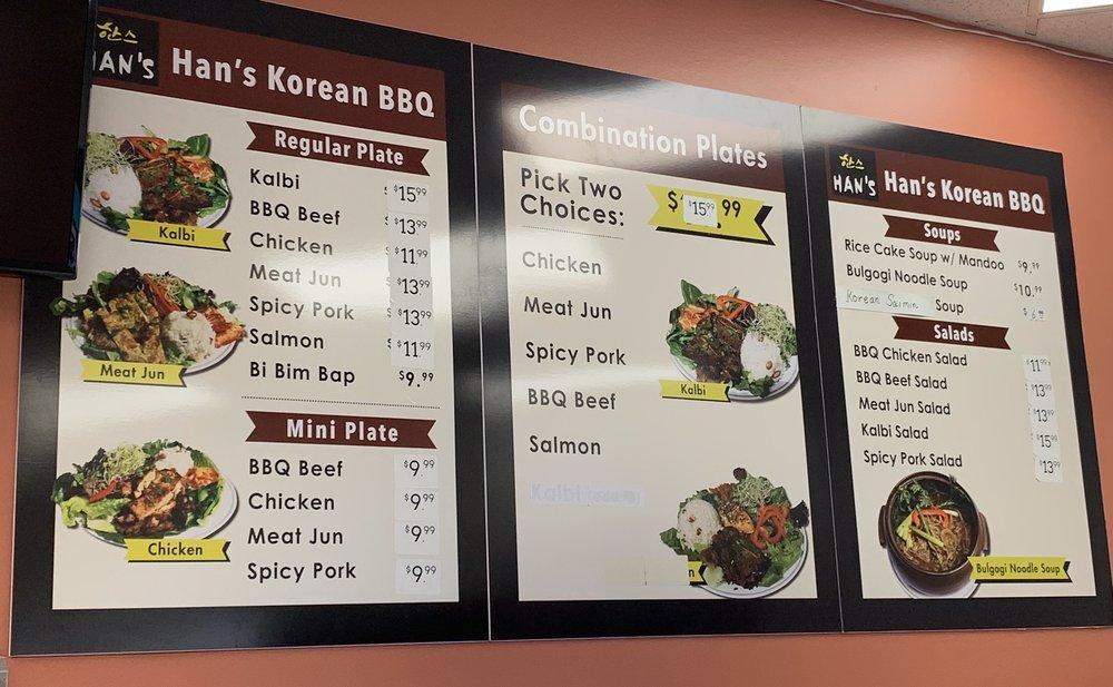 Menu at Han's Korean BBQ, Honolulu