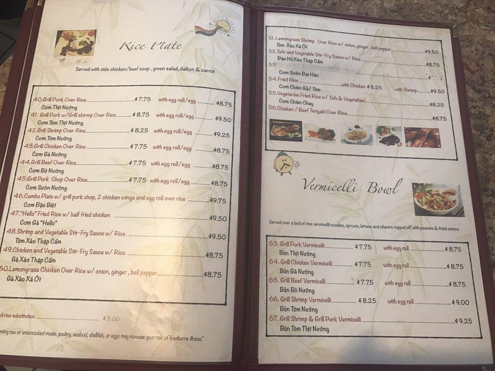Menu at Hello Pho restaurant, Concord