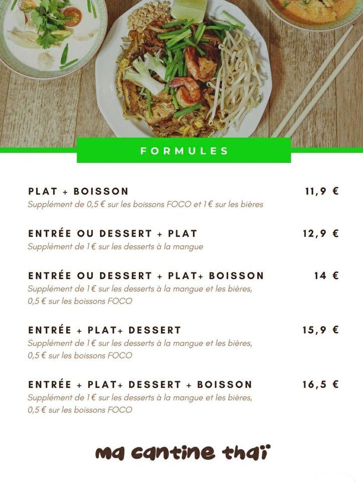 Menu at Ma cantine thaï restaurant, Paris, 31 Rue du Rocher