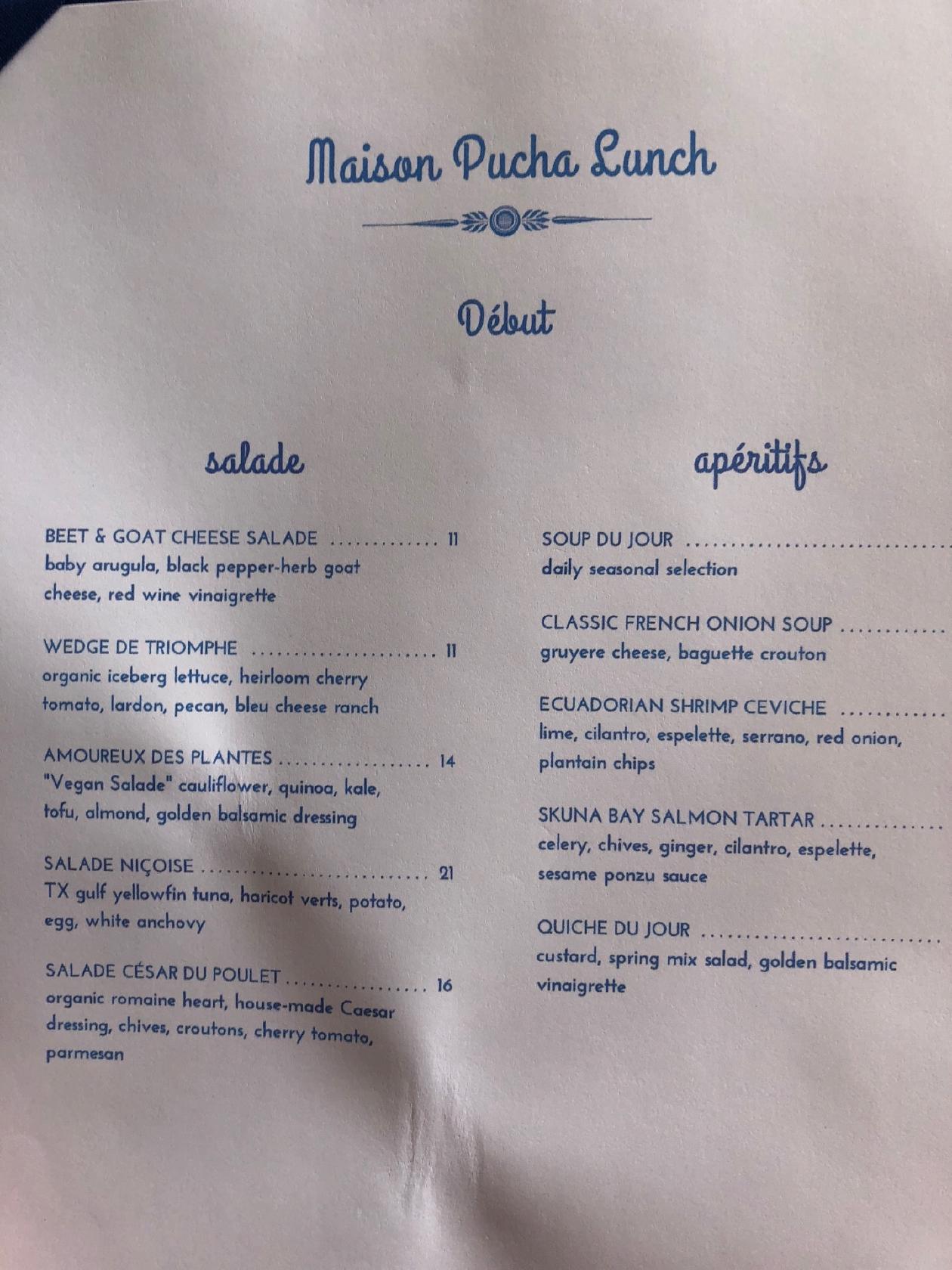 Menu at Maison Pucha Bistro restaurant, Houston