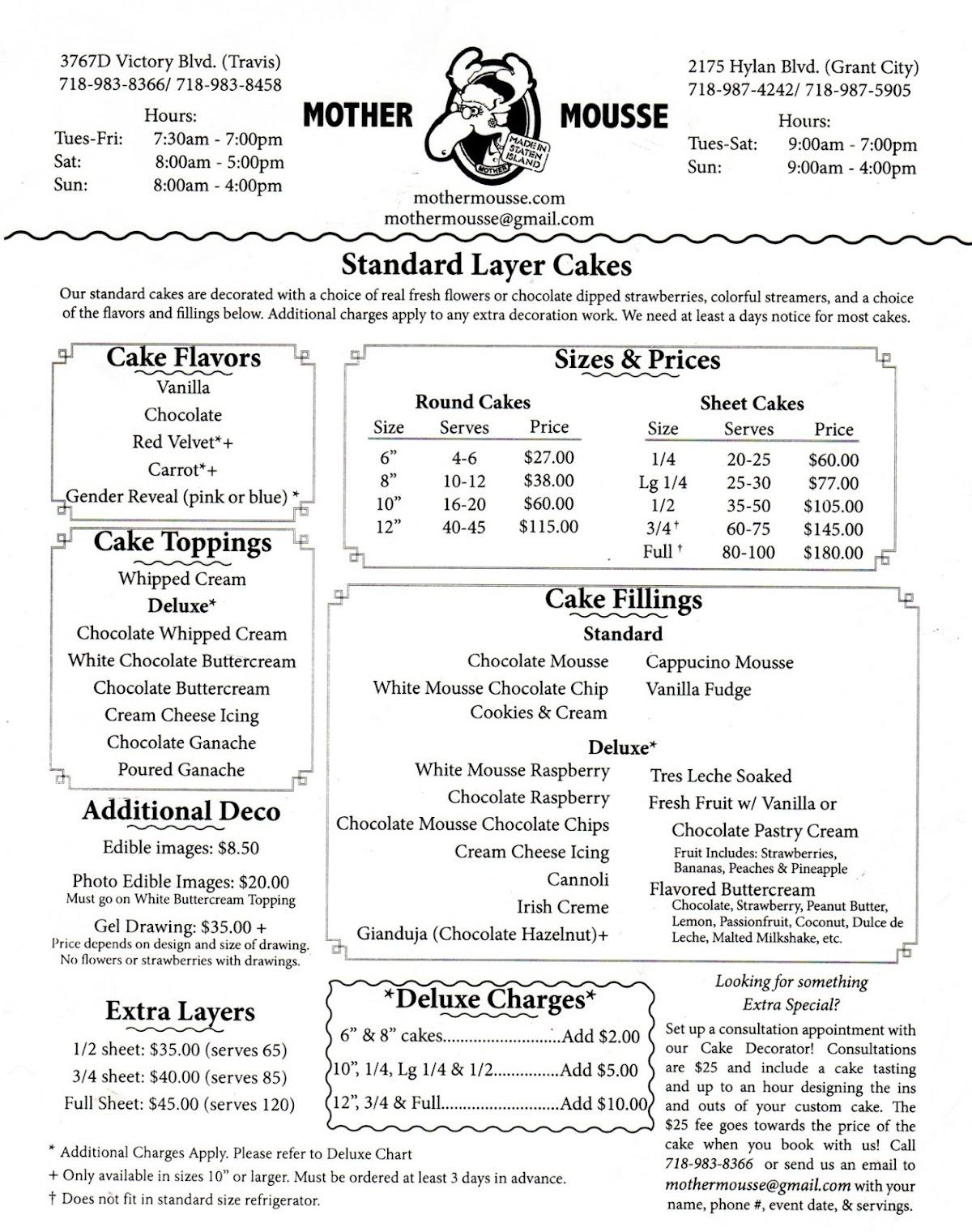Menu at Mother Mousse desserts, Bayonne, D Victory Blvd