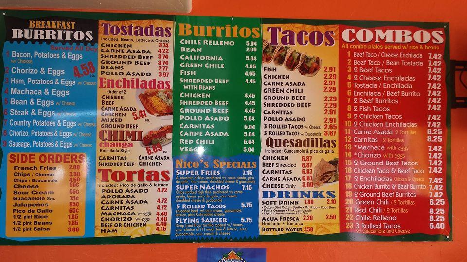 Nico’S Mexican Food Menu – Nico’s Taco and Tequila BarNico’s Mexican ...