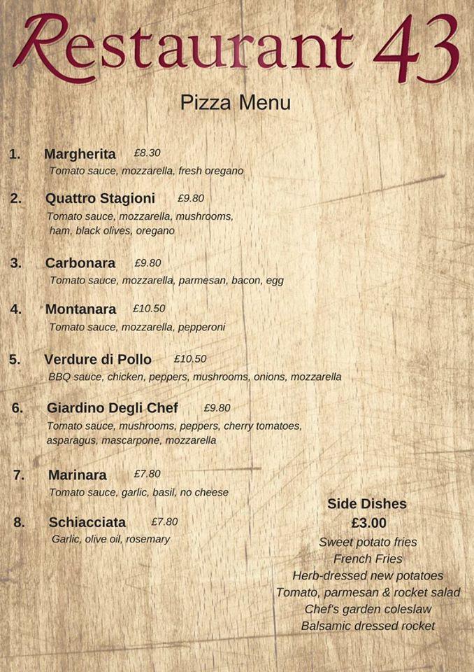 Menu at Restaurant 43, Great Bentley