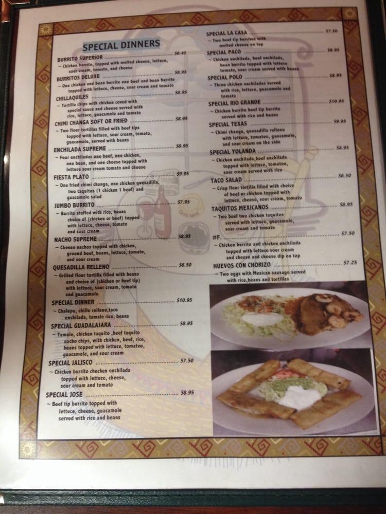 Menu at Rio Grande restaurant, La Vale, National Hwy