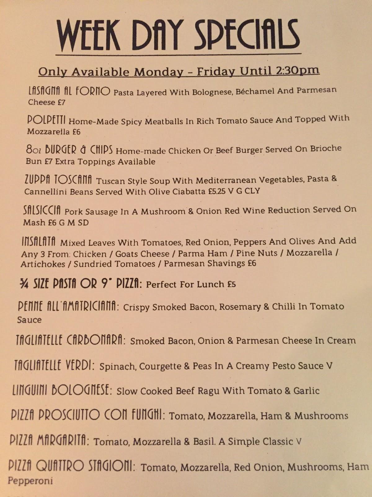 Carta del restaurante Italian Kitchen, Sheffield, 349 Ecclesall Rd