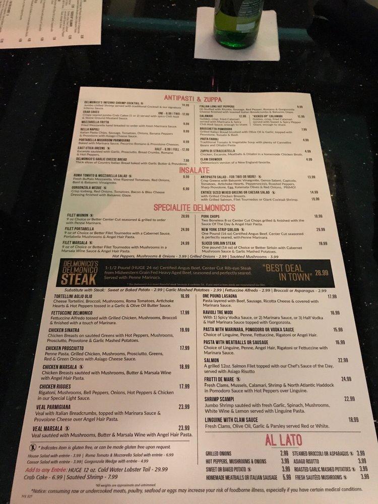Menu at Delmonico’s Italian Steakhouse, Utica