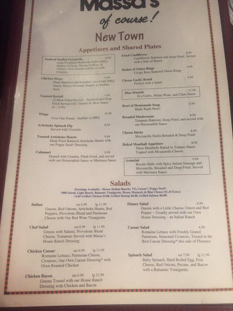 Menu at Massa's St. Charles restaurant, Saint Charles