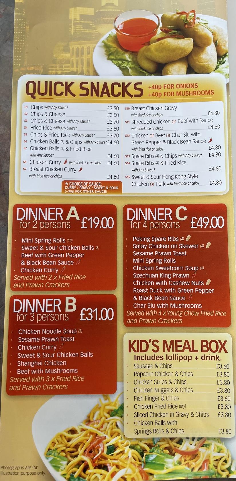 Menu at Shanghai Chinese Takeaway restaurant, Largs