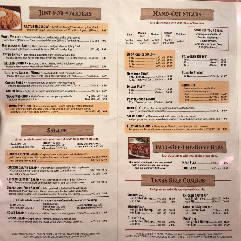 Menu at Texas Roadhouse steakhouse, Mount Pleasant, S Mission St