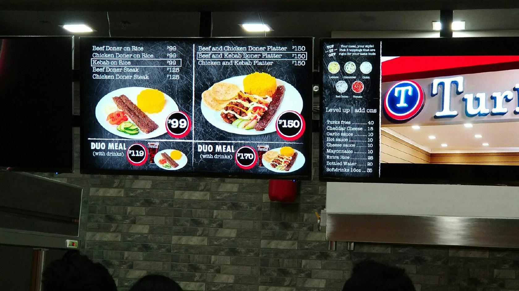 Menu at Turks restaurant, Davao City, 4J3M+28