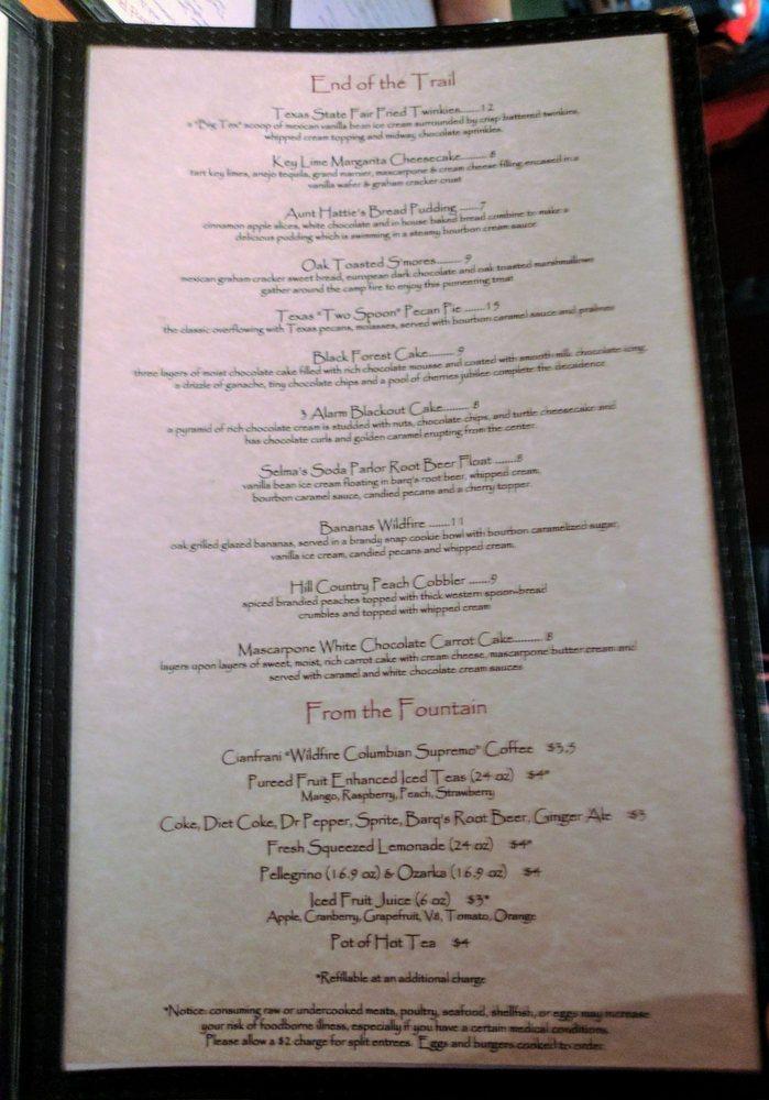 Menu at Wildfire pub & bar, Georgetown