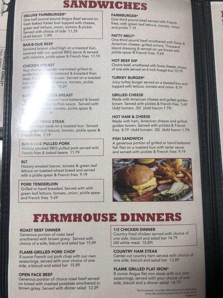 Menu at Farmhouse Restaurant, Branson