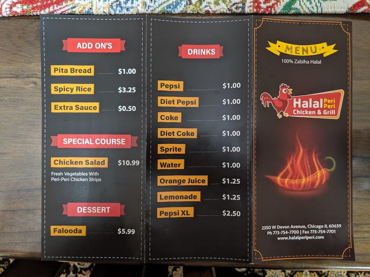 Menu at Halal Peri Peri Chicken & Grill restaurant, Chicago