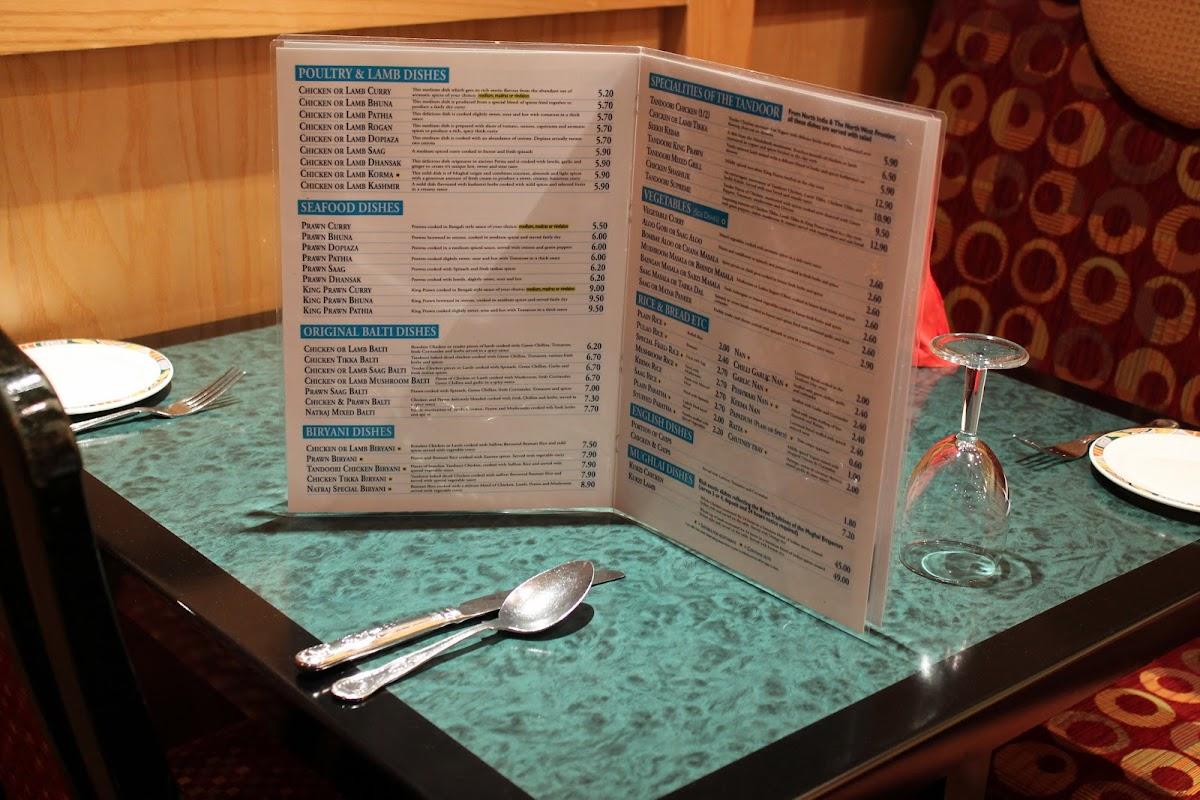 Menu at Natraj Tandoori Restaurant (No Delivery), Bridgend