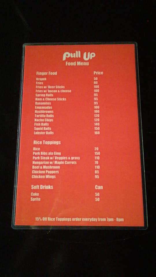 Menu at Pull Up - Hip Hop and R&B pub & bar, Bacolod