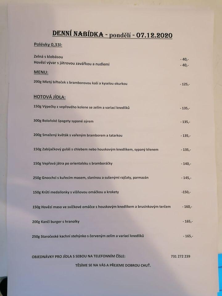 Menu at Restaurace Jindice restaurant, Rašovice