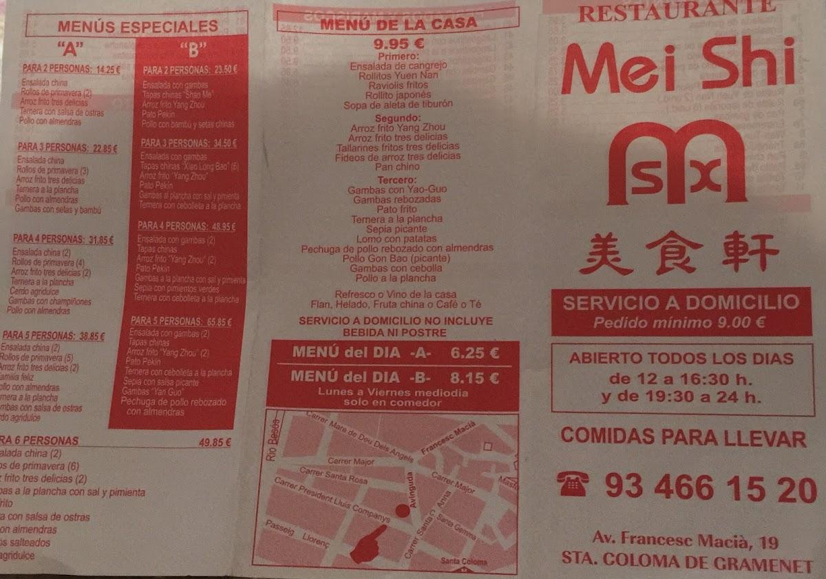Carta del restaurante Mei Shi, Santa Coloma del Gramanet