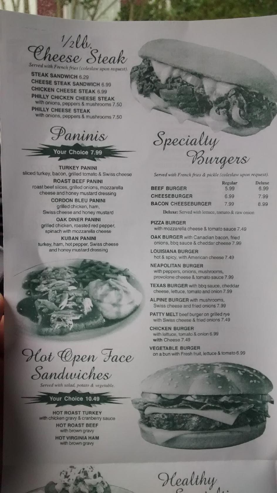 Menu at Salem Oak Diner fast food, Salem, 113 W Broadway