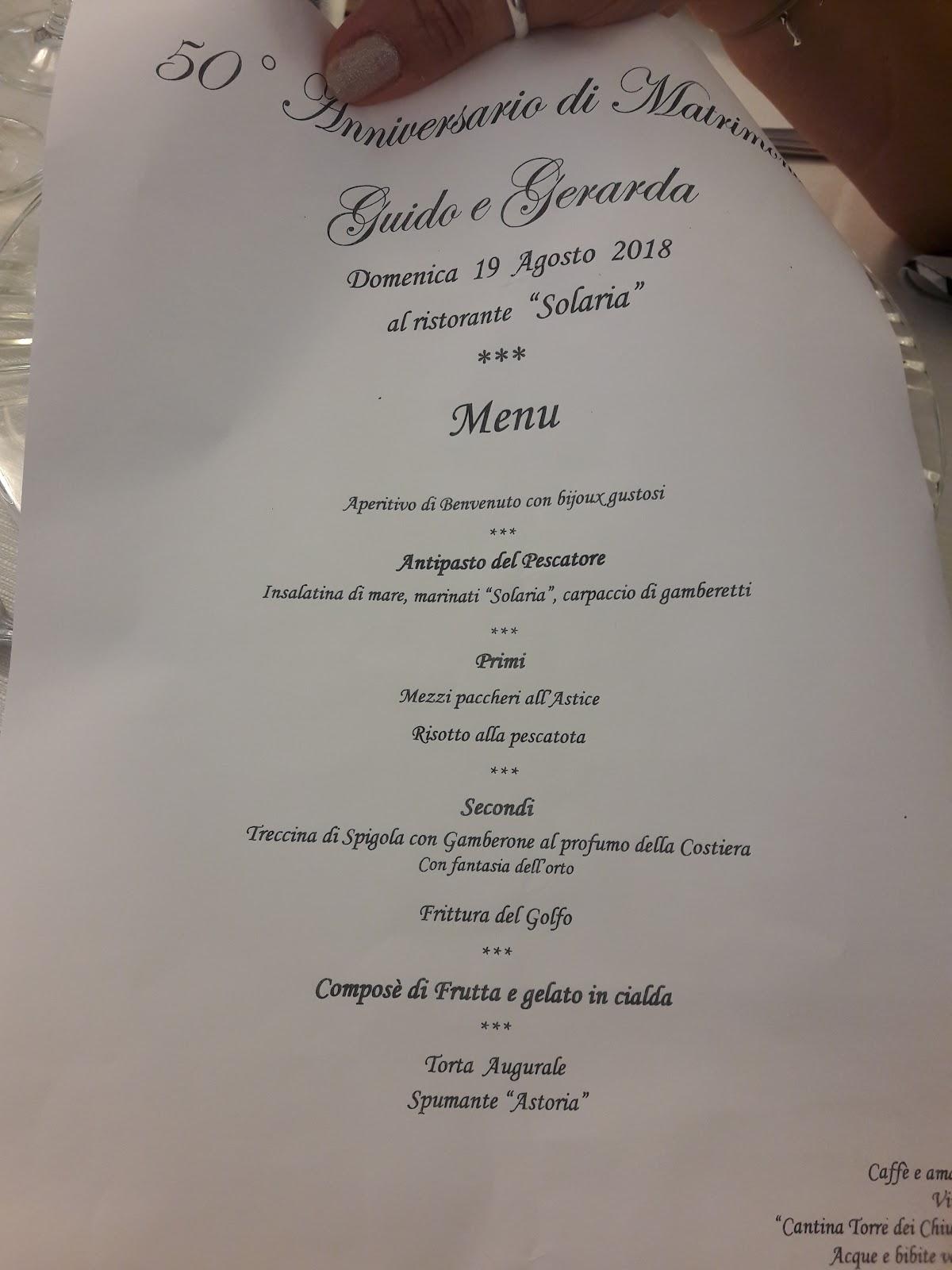 Menu da Ristorante Solaria, Paduli