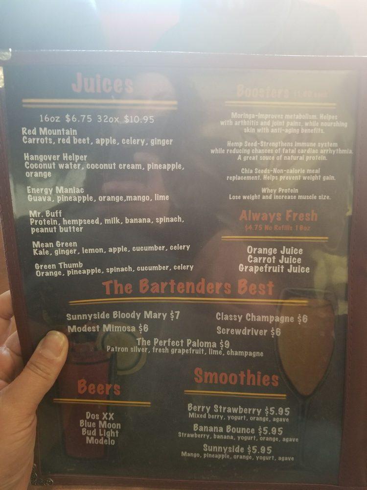 Menu at Sunnyside Breakfast Lounge pub & bar, Mesa