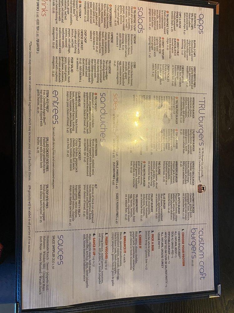 Menu at Tru Burger Co. pub & bar, Phoenix, N Central Ave