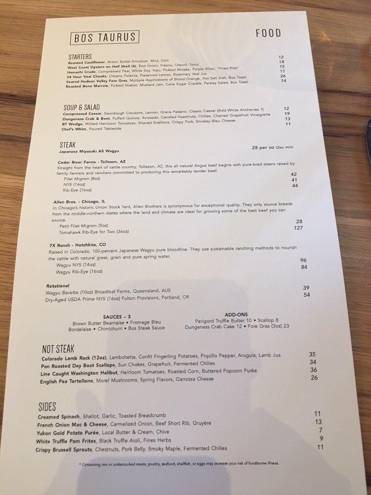 Menu at Bos Taurus pub & bar, Bend