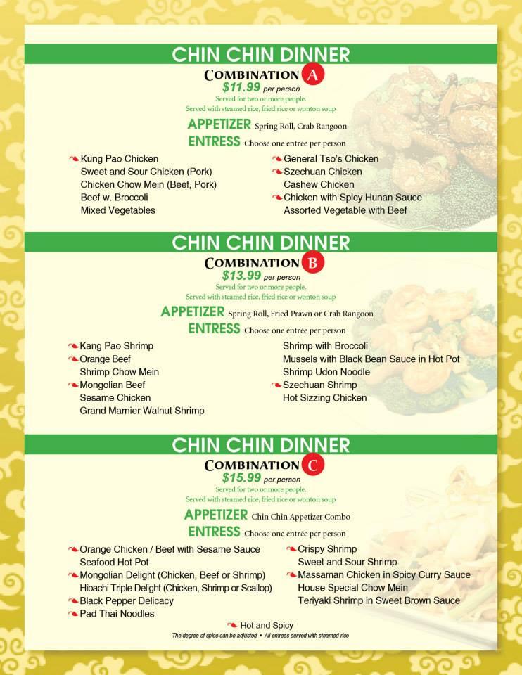 Menu at Chin Chin restaurant, Sparks