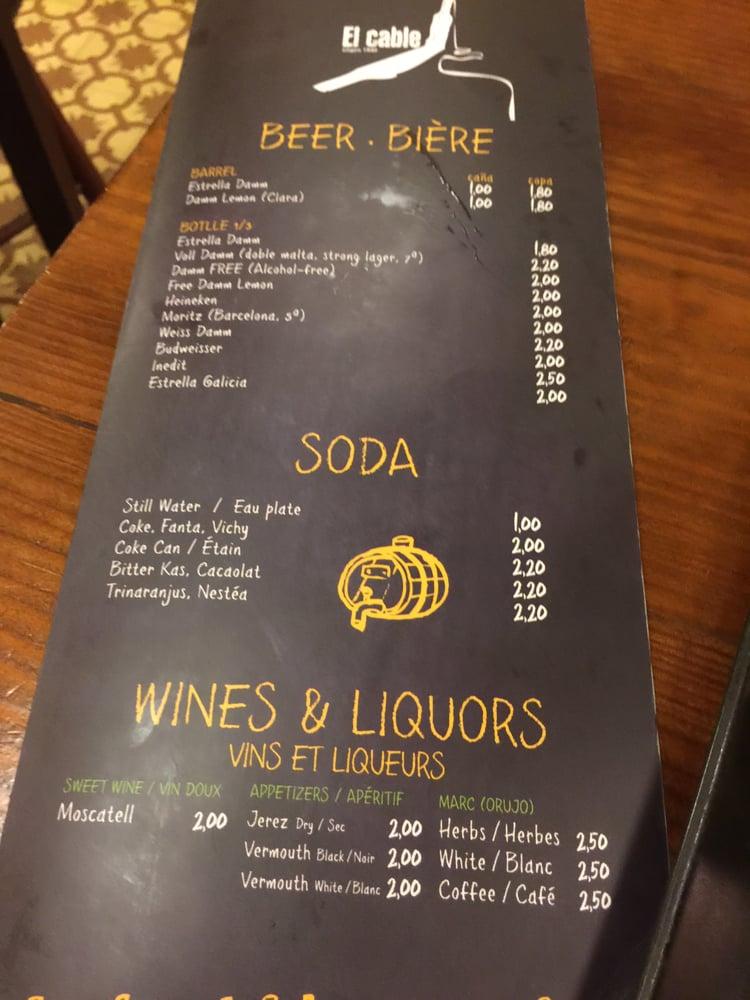 Menu at El Cable pub & bar, Sitges, Carrer Barcelona