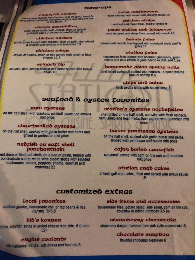 Menu at Fillin' Station pub & bar, Biloxi