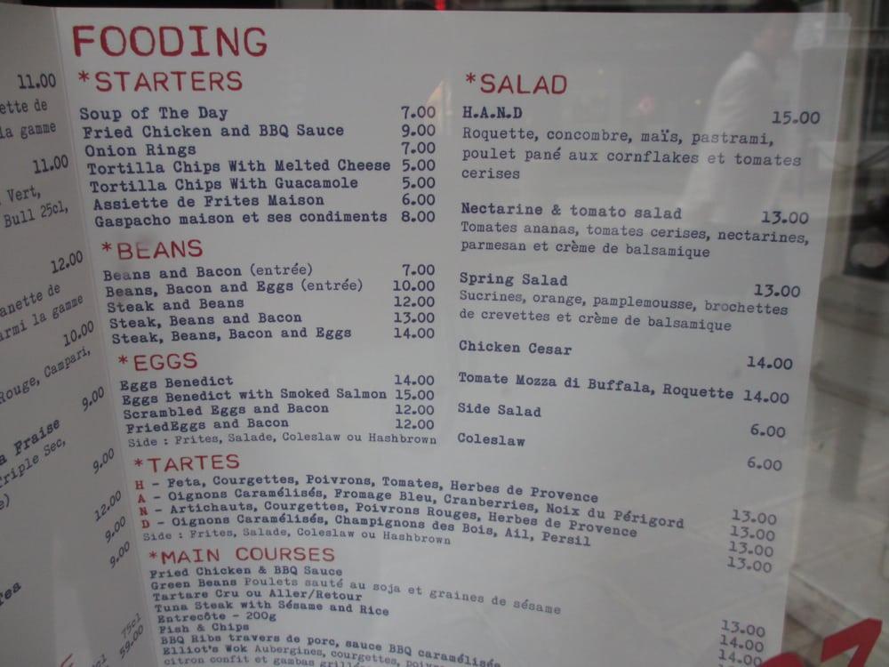 Menu at H.A.N.D Have A Nice Day restaurant, Paris, 39 Rue de Richelieu