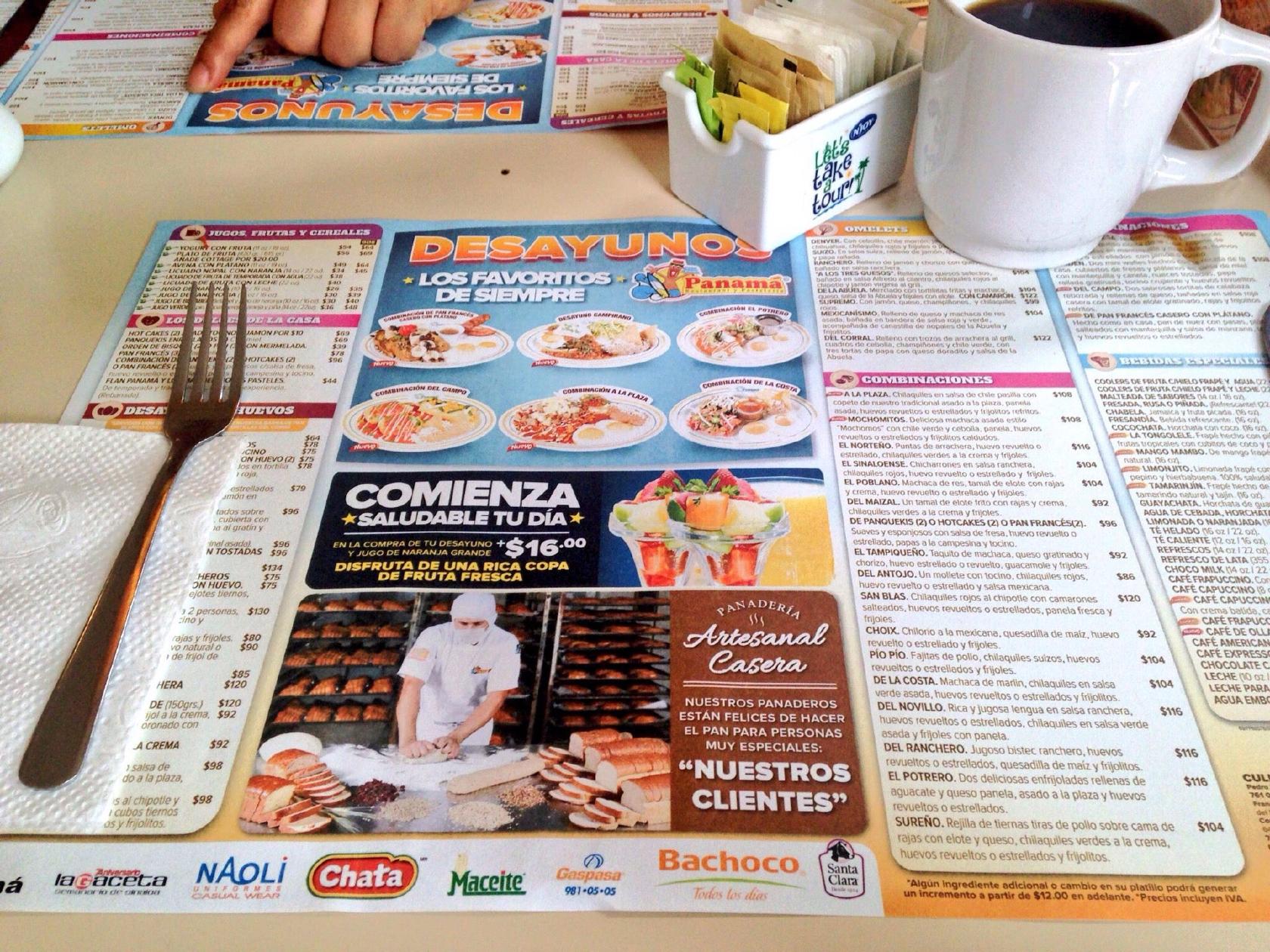 Menu at Panamá Restaurantes y Pastelerías, Mazatlán, C. Benito Juárez S/N