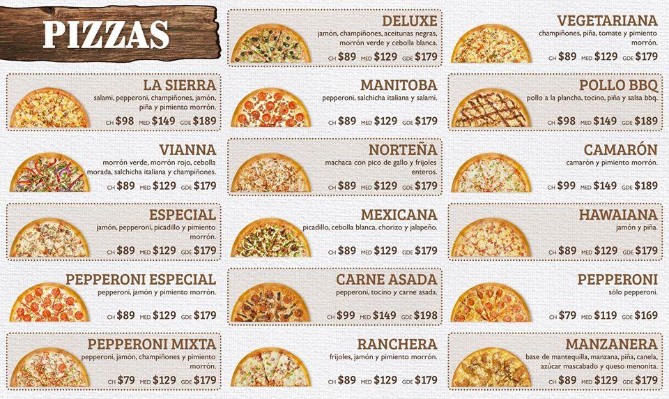 Carta de Pizzeria La Sierra, Torreón, Blvd. de la Senda 350