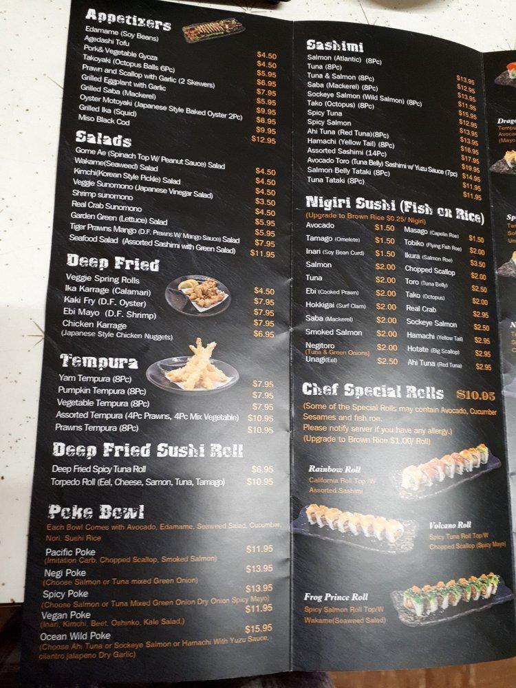 Menu at Sushi Kaido restaurant, Vancouver