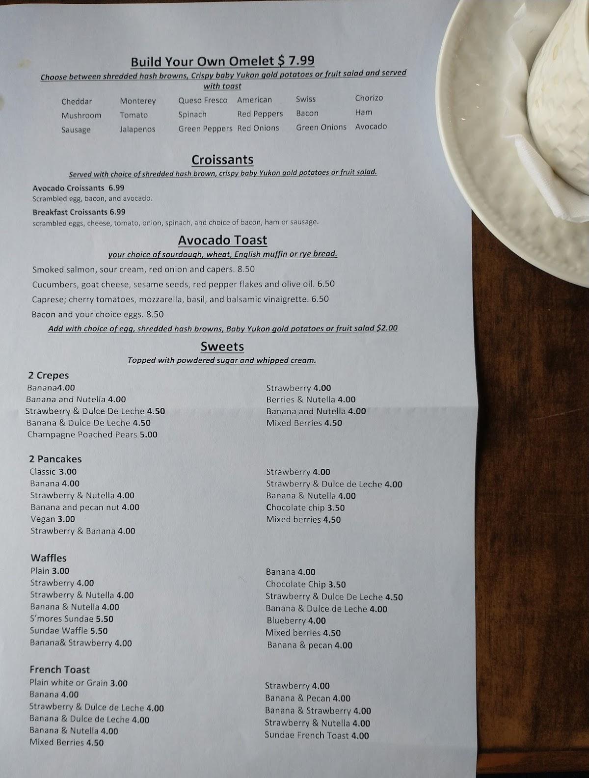 Menu at Tanya's Cafe, Garland