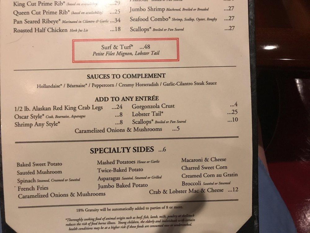 Menu at The Broiler steakhouse, Las Vegas, Boulder Hwy