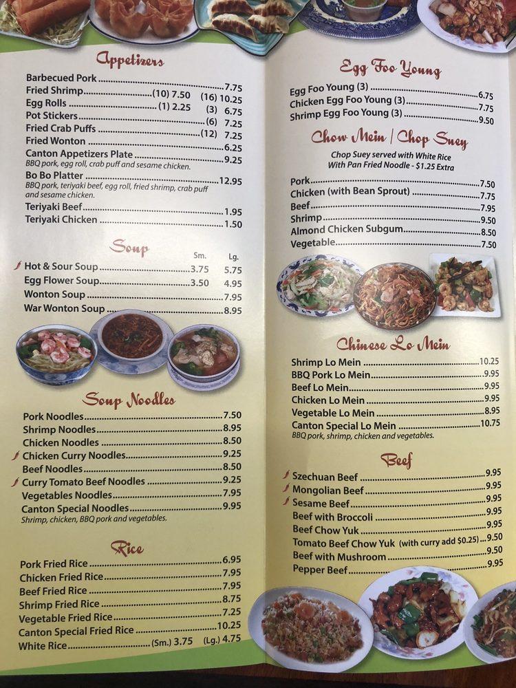 Menu at Canton Chinese Buffet restaurant, Vancouver
